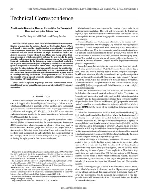 Pdf Multimodal Biometric Human Recognition For Perceptual Humancomputer Interaction