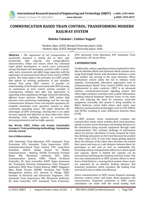 Pdf Communication Based Train Control Transforming Modern Railway System