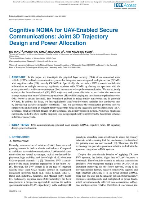 Pdf Cognitive Noma For Uav Enabled Secure Communications Joint 3d Trajectory Design And Power