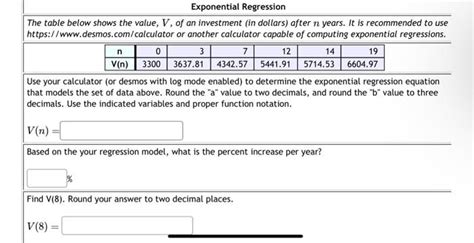 Solved Exponential Regression The Table Below Shows The