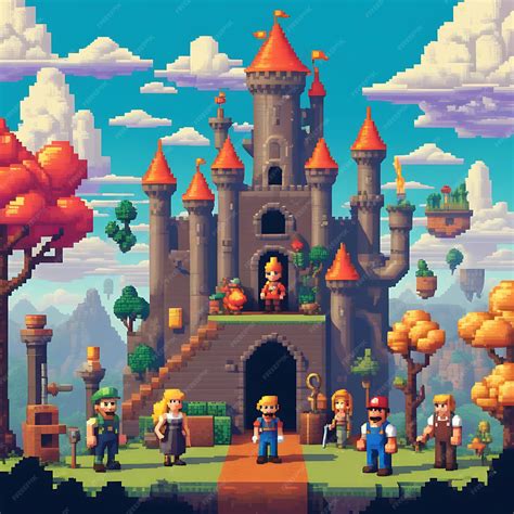 Pixelated Characters From A Retro Video Game Including A Blonde