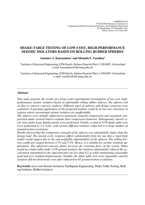 Pdf Shake Table Testing Of Low Cost High Performance Seismic Isolators Based On Rolling