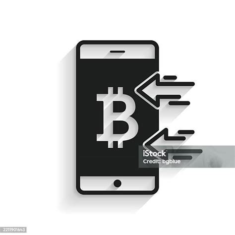 스마트폰으로 비트코인을 받습니다 흰색 배경에 긴 그림자가 있는 아이콘 0명에 대한 스톡 벡터 아트 및 기타 이미지 0명 3차원 형태 Brand Name Mobile