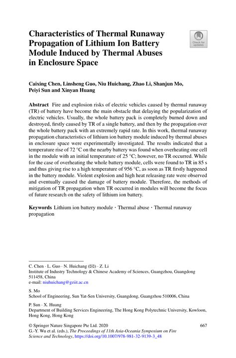 Pdf Characteristics Of Thermal Runaway Propagation Of Lithium Ion Battery Module Induced By