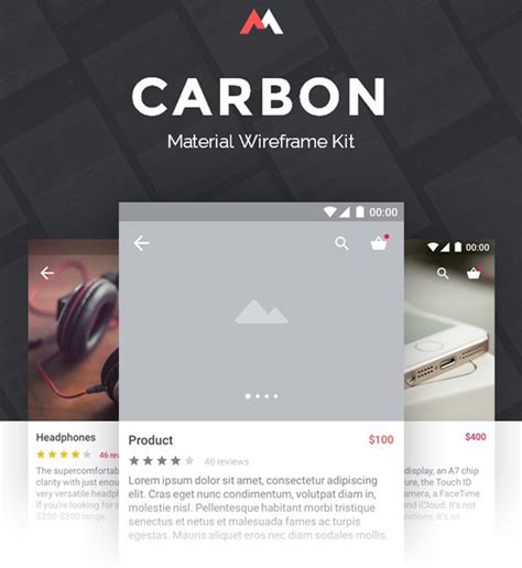 Carbon Material Design Wireframe Kit For Ecommerce App Projects