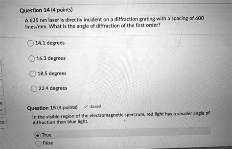 Solved Question 14 4 Points A 635 Nm Laser Is Directly Incident On A