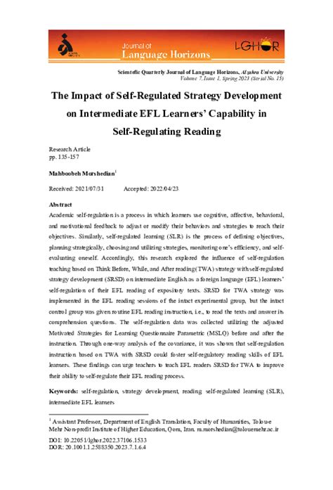 Pdf The Impact Of Self Regulated Strategy Development On Intermediate Efl Learners Capability