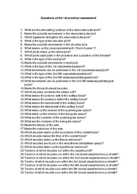 Theoretical Questions Upper Limb Questions Of The 1st Practical
