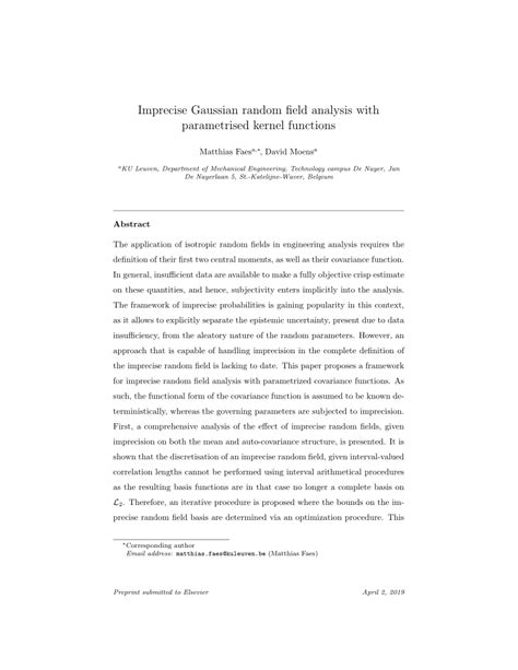 Pdf Imprecise Gaussian Random Field Analysis With Parametrised Kernel Functions