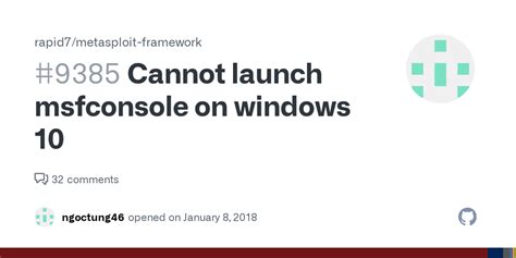 Cannot Launch Msfconsole On Windows 10 · Issue 9385 · Rapid7metasploit Framework · Github