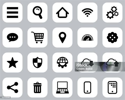 검색 엔진 또는 사용자 인터페이스 아이콘 검은 색과 흰색 평면 디자인 큰 설정 Brand Name Online Messaging Platform에 대한 스톡 벡터 아트 및