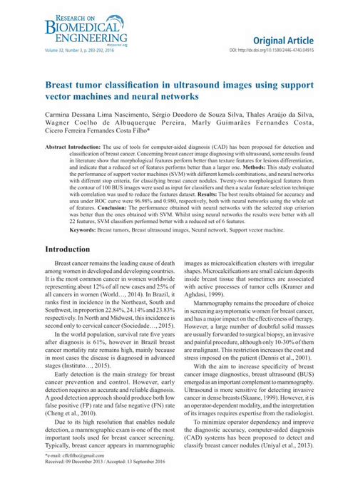 Pdf Breast Tumor Classification In Ultrasound Images Using
