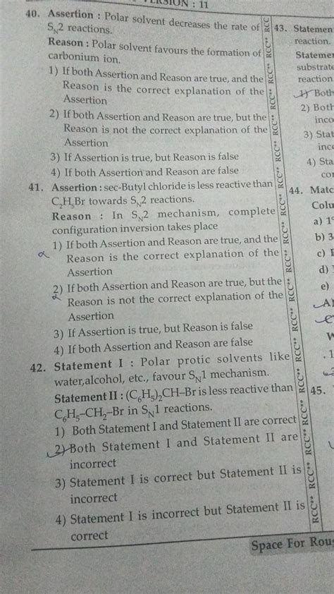 Assertion Polar Solvent Decreases The Rate Of Sn 2 Reactions Reason