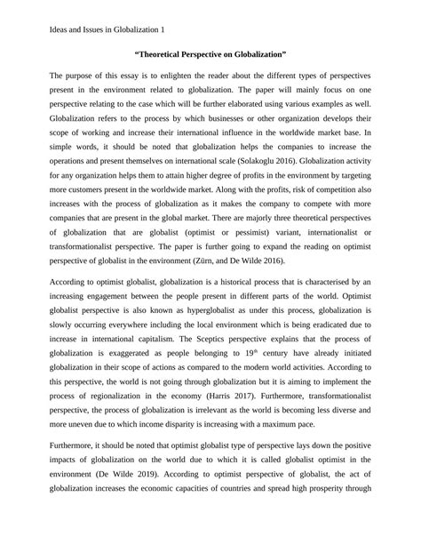 Theoretical Perspective On Globalization Desklib