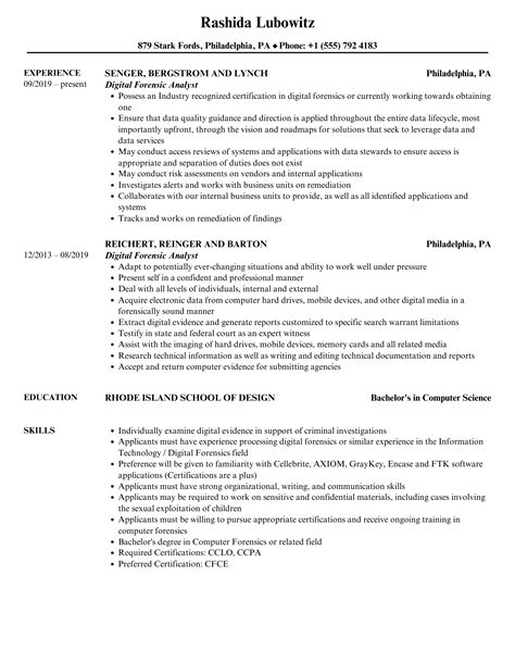 Digital Forensic Analyst Resume Samples Velvet Jobs