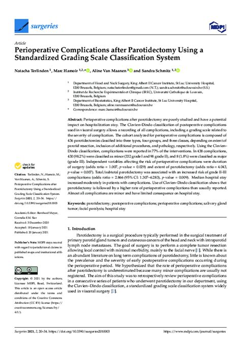 Pdf Perioperative Complications After Parotidectomy Using A