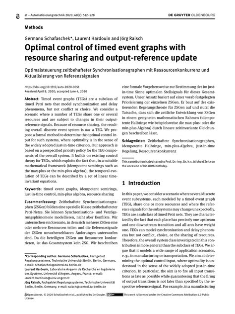 Pdf Optimal Control Of Timed Event Graphs With Resource Sharing And Output Reference Update
