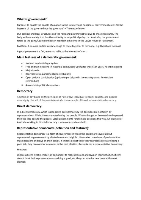 Year 11 Atar Politics And Law Notes For Unit 1 And 2 Politics And Law