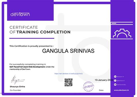 Completed Full Stack Web Development Training By Devtown Gangula Srinivas Posted On The Topic