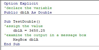 Vba Double Data Type Dim Variable Auto Vba