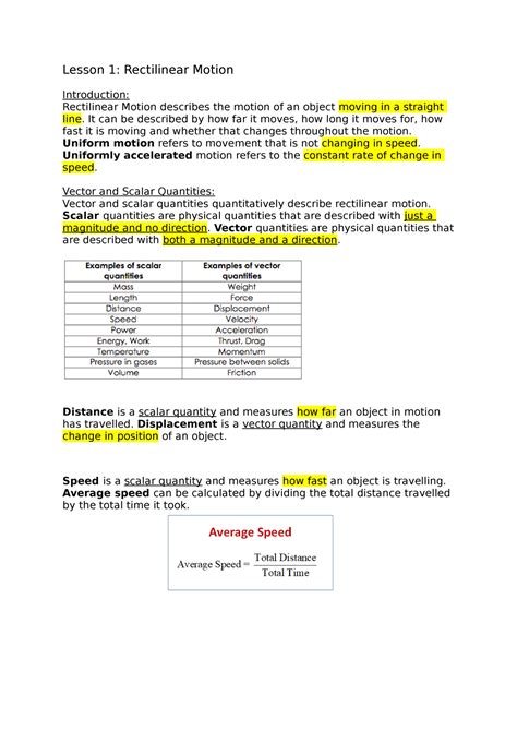 Physics Module Rectinilear Motion Studocu