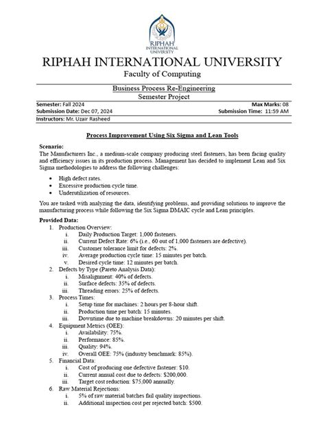 Semester Project Pdf Six Sigma Production And Manufacturing