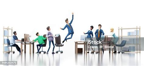 성공과 성취의 상징으로 사무실에 뛰어오르는 행복한 사업가 3d 렌더링 그림 결정에 대한 스톡 사진 및 기타 이미지 결정 경제 공유 개념 Istock