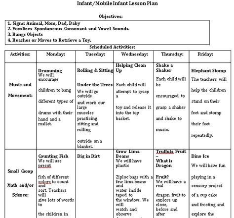 Infant Lesson Plan Template Shop Fresh