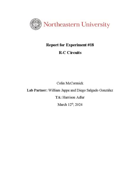 exp 18 r c circuits report for experiment r c circuits colin