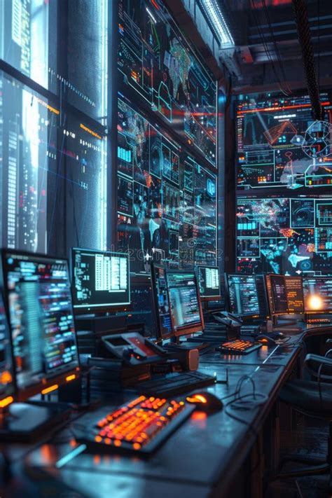 Ai Cyber Security High Tech Control Room With Cybersecurity Experts Monitoring Real Time Data