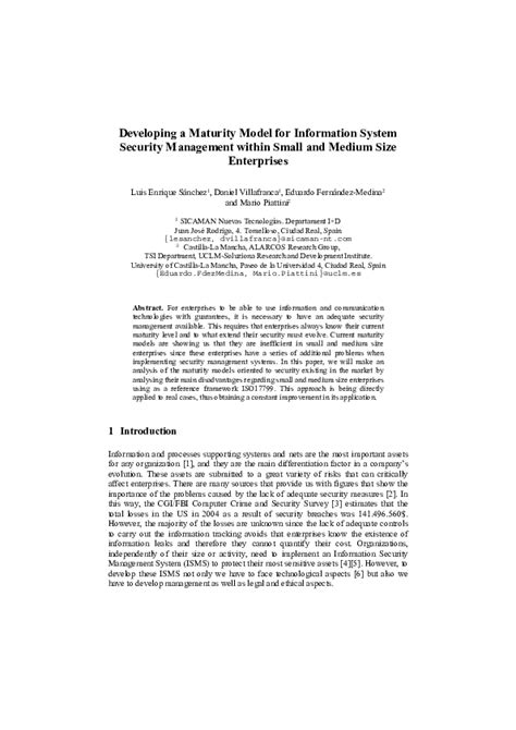 Pdf Developing A Maturity Model For Information System Security Management Within Small And