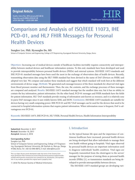 Pdf Comparison And Analysis Of Isoieee 11073 Ihe Pcd 01 And Hl7