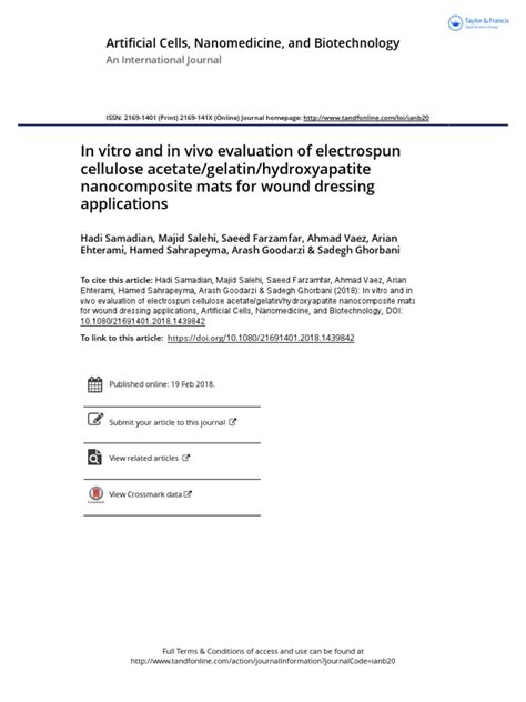 2018 In Vitro And In Vivo Evaluation Of Electrospun Cellulose Acetate Gelatin Hydroxyapatite
