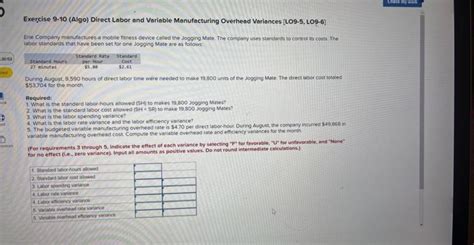 exercise 9 10 algo direct labor and variable