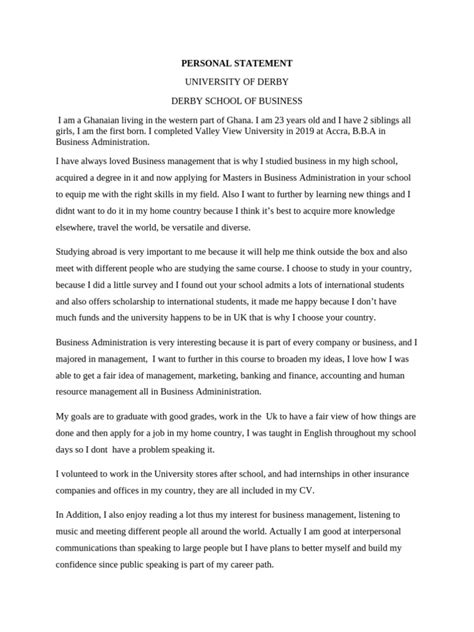 Personal Statement Pdf Career And Growth Self Improvement