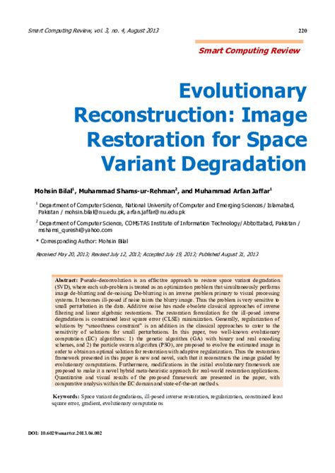 Pdf Evolutionary Reconstruction Image Restoration For Space Variant