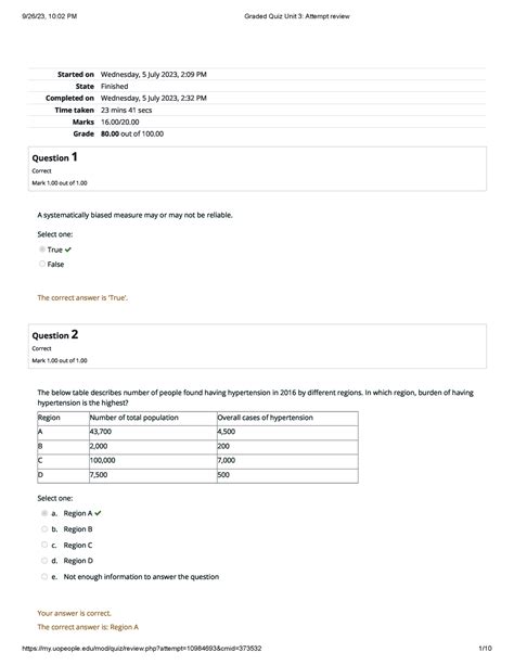 Biostatistics Graded Quiz Unit 3 Started On Wednesday 5 July 2023 2 09 Pm State Finished