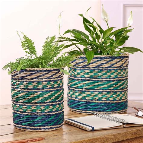 Set Of Two Natural Woven Seagrass Plant Pots By Dibor