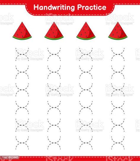필기 연습 수박의 라인을 추적 교육 어린이 게임 인쇄 워크 시트 벡터 일러스트레이션 0명에 대한 스톡 벡터 아트 및 기타 이미지