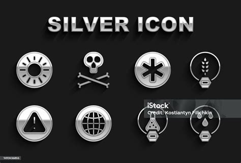 소셜 네트워크 글루텐 프리 곡물 물방울 금지 시험관 및 플라스크 느낌표 삼각형 비상 사태의 의료 상징 태양과 뼈 두개골 경고 아이콘을 설정합니다 벡터 0명에 대한 스톡 벡터