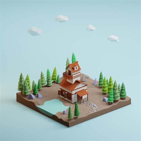 【blender】lowpoly林中小屋 Cgourd 站酷zcool