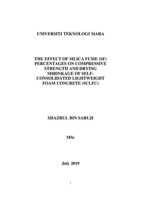 Doc The Effect Of Silica Fume To Compressive Strength And Drying