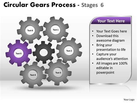 Circular Gears Process Diagrams Stages 9 PowerPoint Slide Templates Download PPT Background