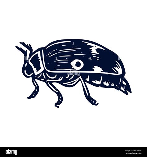 Handmade Blockprint Bug Motif Clipart In Folkart Scandi Style Simple Monochrome Linocut Insect