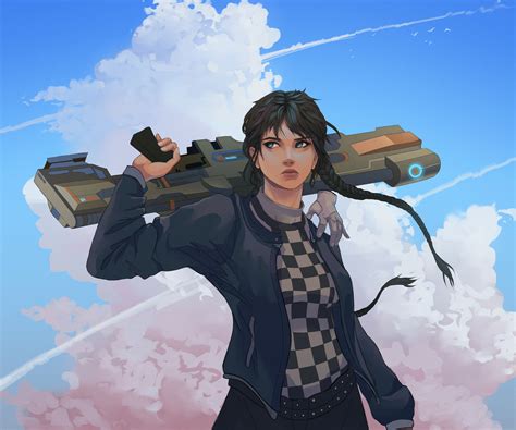 Wednesday Addams Sniper Art Wallpaper Hd Artist 4k Wallpapers Images