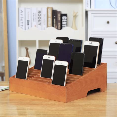 手机收纳盒桌面办公会议手机管理盒子简约实木多格学生手机存放架 虎窝淘
