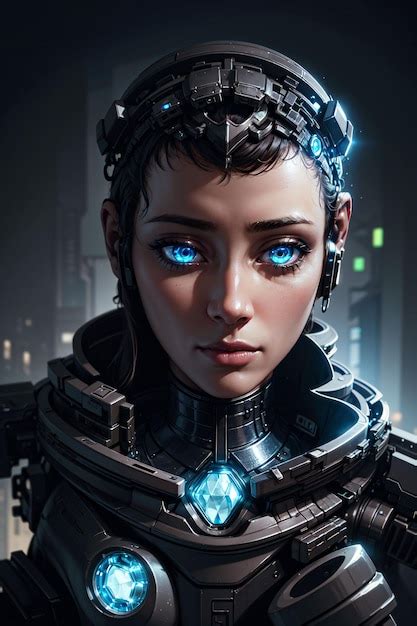 Premium Ai Image Cyborg Female With Blue Eyes