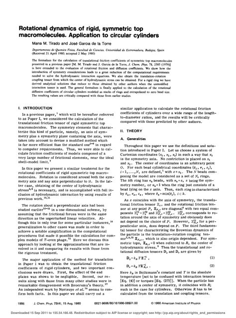 Pdf Rotational Dynamics Of Rigid Symmetric Top Macromolecules Application To Circular Cylinders
