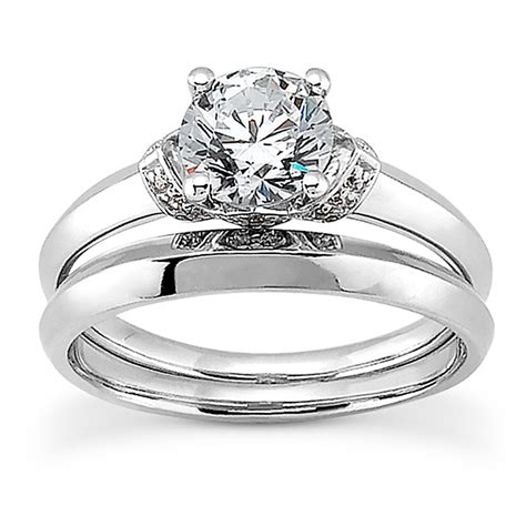 Knife Edge Matching Diamond Engagement And Wedding Ring Set