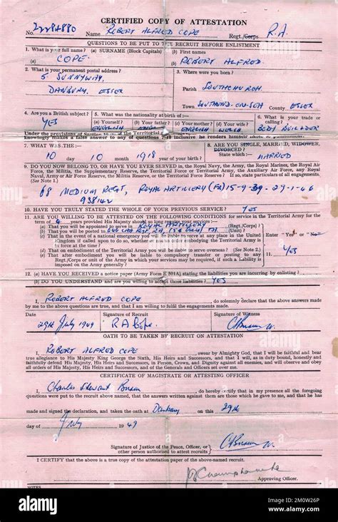 Certified Copy Of Attestation On Signing Up To Join The Territorial